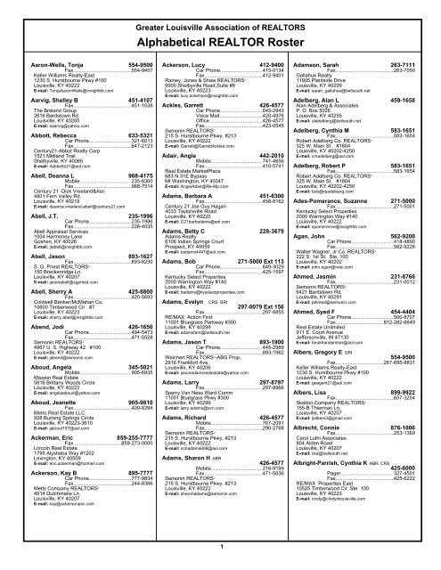 Alphabetical REALTOR Roster - Greater Louisville Association of ...