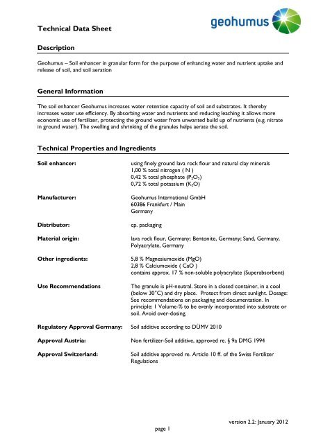 Technical Data Sheet (PDF 87 KB) - Geohumus