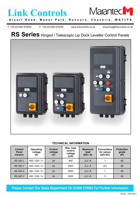 RS Series Dock Levellers - Link Controls