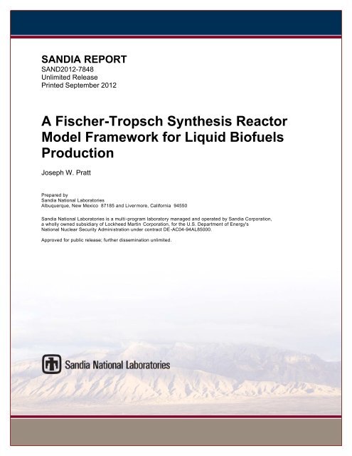 A Fischer-Tropsch Synthesis Reactor Model Framework for Liquid ...