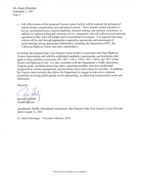 Caltrans Letter of Support and Traffic Operational Assessment