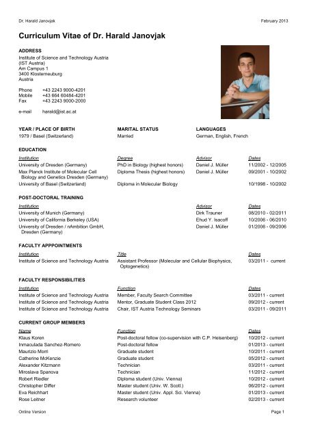 CV and publication list - IST Austria