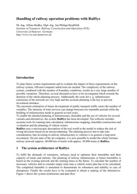 Handling of railway operation problems with RailSys - UIC