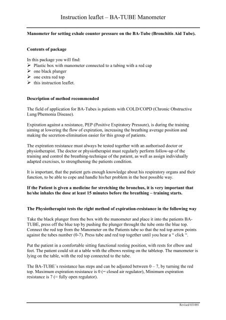 Instruction leaflet – BA-TUBE Manometer - Anagram AG