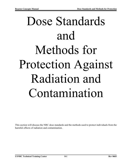 Dose Standards and Methods for Protection Against Radiation - NRC
