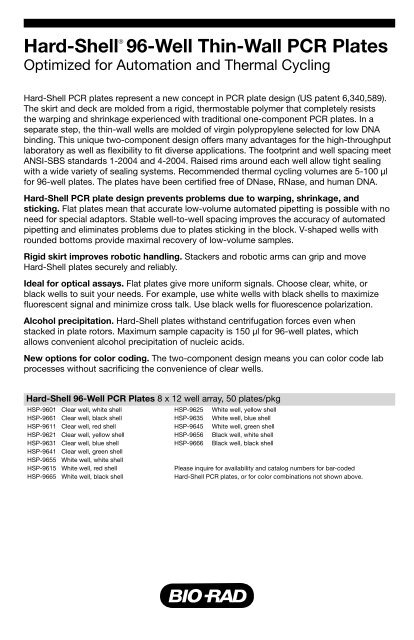 Hard-Shell® 96-Well Thin-Wall PCR Plates - Bio-Rad