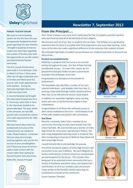 Newsletter 7, September 2012 - Unley High School
