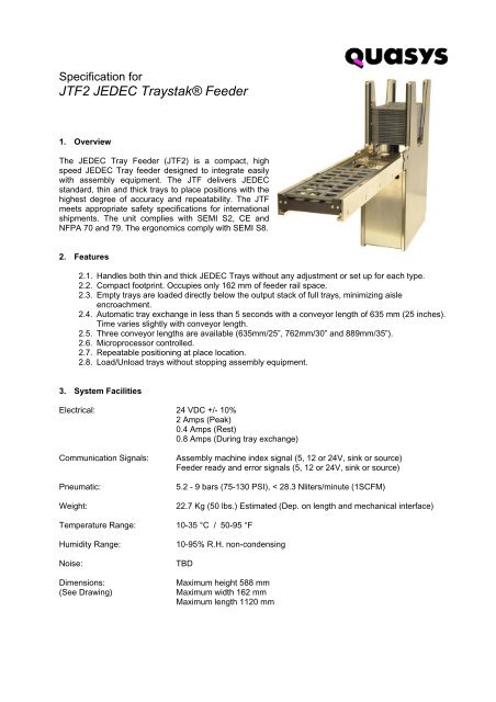 JTF2 JEDEC Traystak® Feeder - Quasys