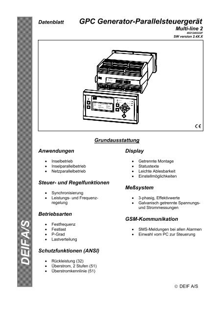 GPC Generator-Parallelsteuergerät - Deif