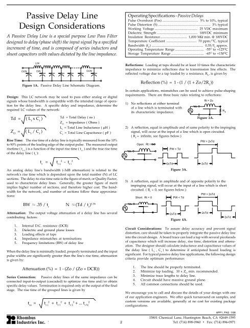 Passive Delay Line Design Considerations - Rhombus Industries Inc.