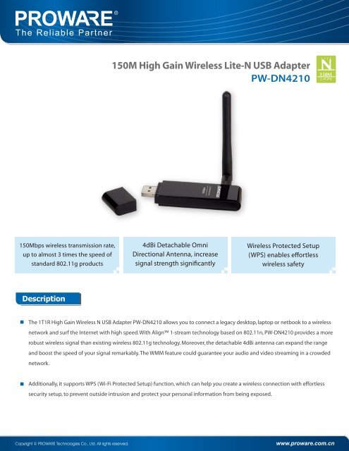 150M High Gain Wireless Lite-N USB Adapter PW-DN4210