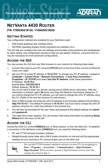 NetVanta 4430 Router Quick Start Guide - Adtran