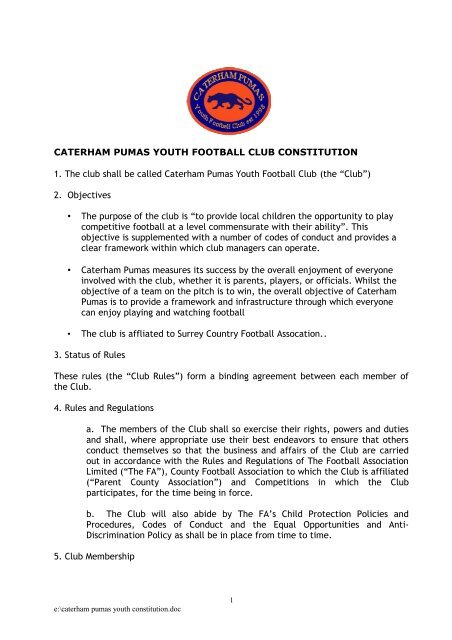 CATERHAM PUMAS YOUTH FOOTBALL CLUB CONSTITUTION 1 ...
