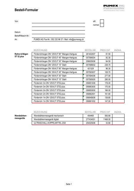 Bestell-Formular - Pumex AG