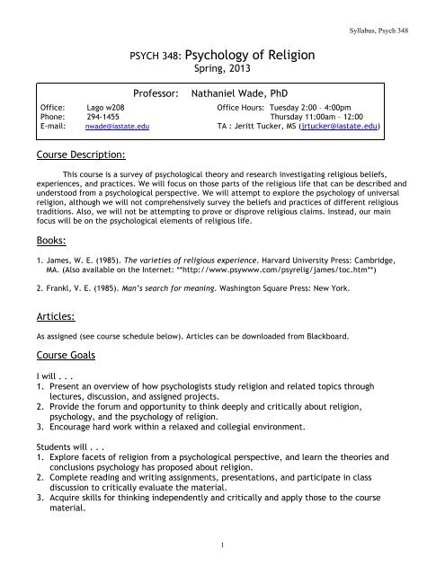 PSYCH 348: Psychology of Religion