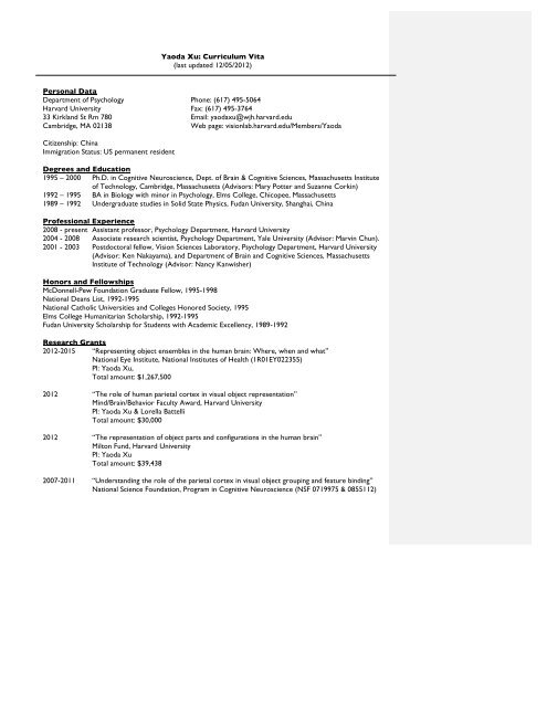 Yaoda Xu - Vision Sciences Lab - Harvard University