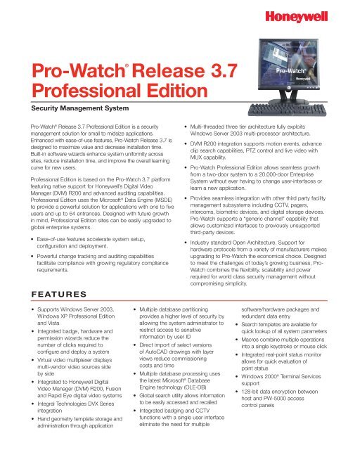 Pro-Watch® Release 3.7 Professional Edition