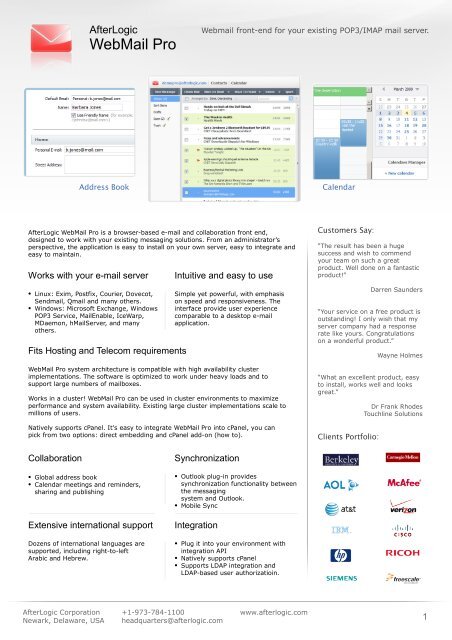 AfterLogic Webmail Pro information brochure - EDIS