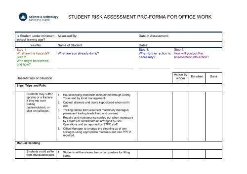 student risk assessment pro-forma for office work - STFC