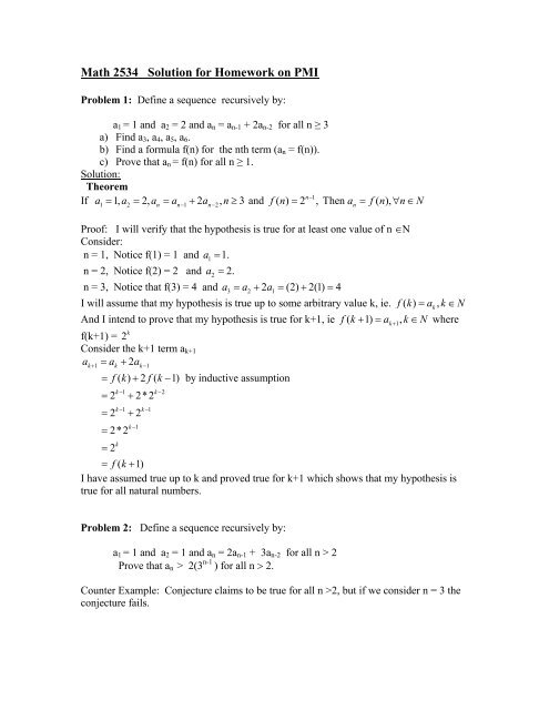 Math 2534 Solution for Homework on PMI