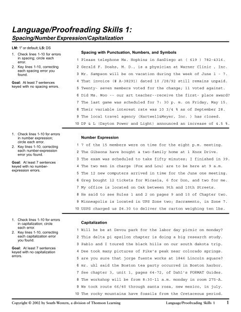 Language/Proofreading Skills 1: