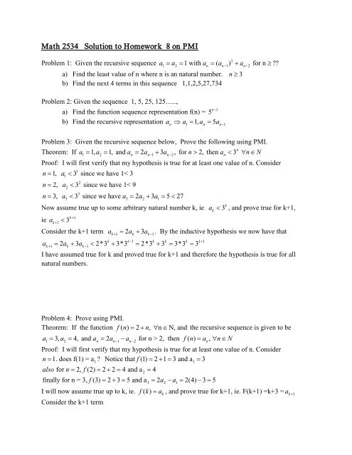 Math 2534 Solution to Homework 8 on PMI