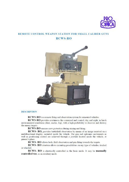 remote control weapon station for small caliber guns ... - Pro Optica
