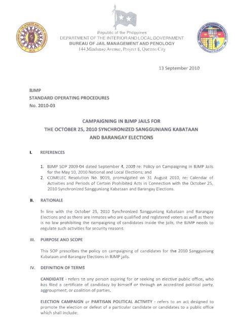 BJMP CAMPAIGNING IN BJMP JAILS FOR THE OCTOBER 25 ...