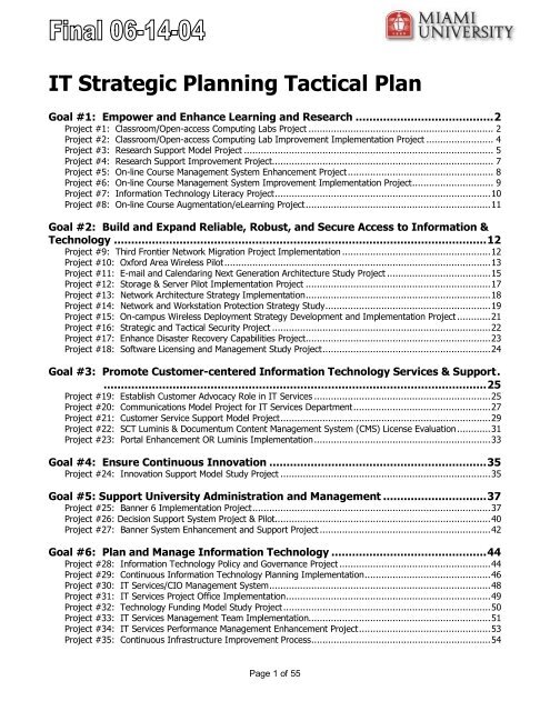 Tactical Plan - units.muohio.edu - Miami University