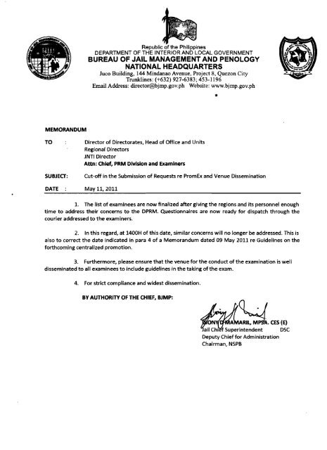 bureau of jail management and penology national ... - BJMP