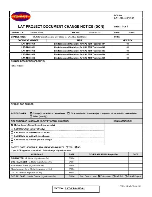 lat project document change notice (dcn) - GLAST at SLAC