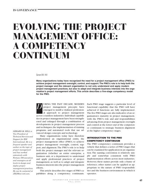 evolving the project management office: a competency continuum