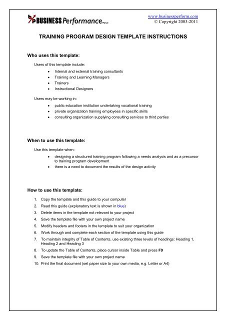 Training Program Design Template Guide Sample Business 