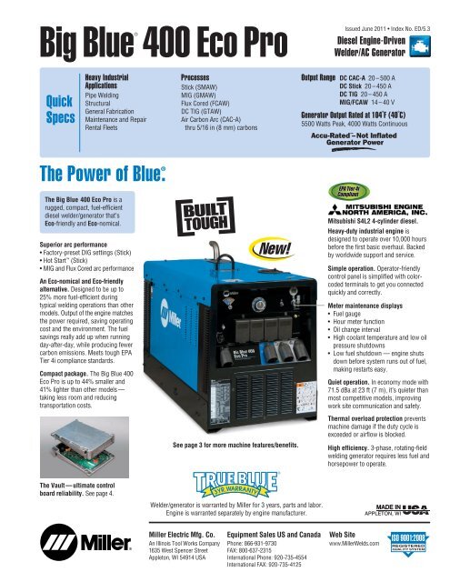 Big Blue® Eco Pro Spec Sheet - Miller