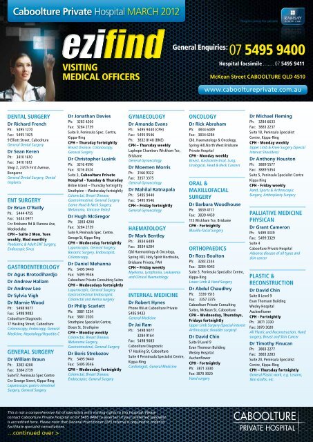 VMO listing - Caboolture Private Hospital