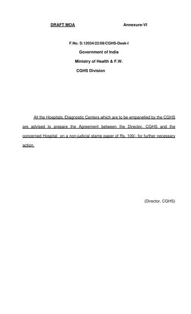 Draft MOA between empanelled Hospitals and CGHS