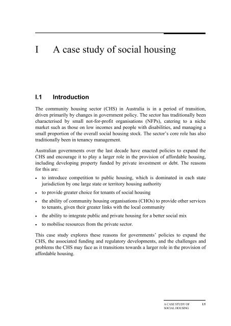 Appendix IA case study of social housing - Productivity Commission