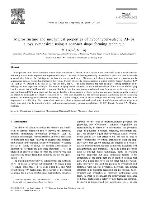 Microstructure and mechanical properties of hypo/hyper-eutectic Al ...