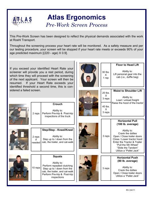 Pre-Work Screening Process - Roehl Transport Inc.