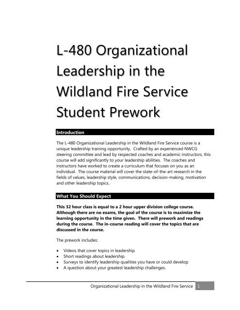 L-480 Organizational Leadership in the Wildland Fire Service ...