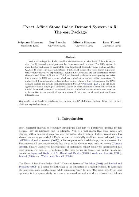Exact Affine Stone Index Demand System in R: The easi Package