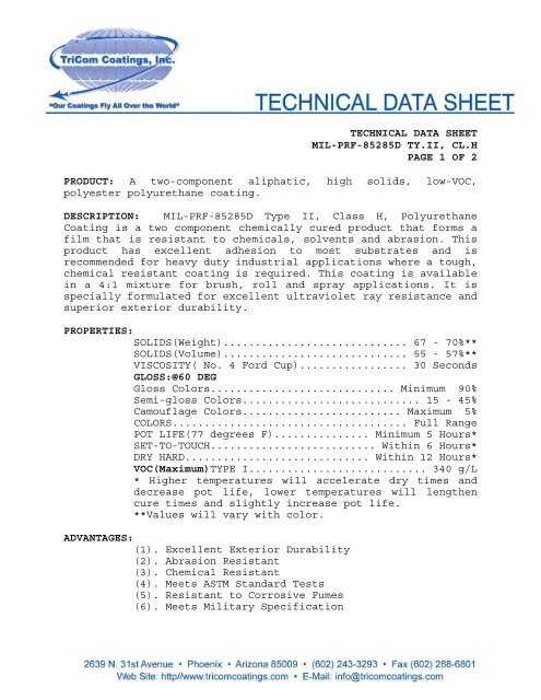 MIL-PRF-85285D Ty. II Cl. H Hi - TriCom Coatings, Inc.