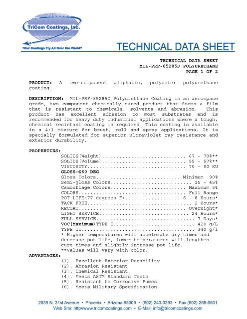 MIL-PRF-85285D Polyurethane - TriCom Coatings, Inc.