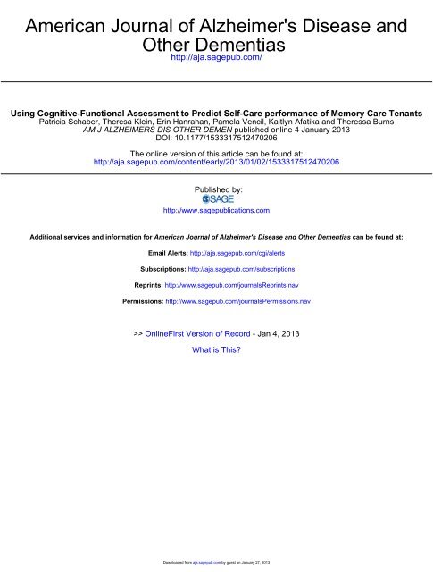 Using Cognitive-Functional Assessment to Predict Self-Care ...
