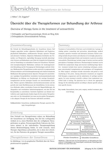Übersicht über die Therapieformen zur Behandlung der Arthrose