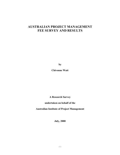 Fees Survey - Australian Institute of Project Management