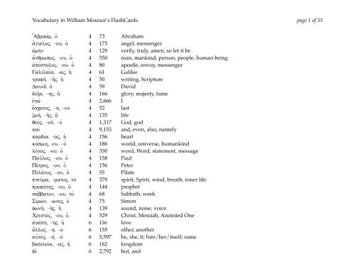 Vocabulary in William Mounce's FlashCards - Teknia