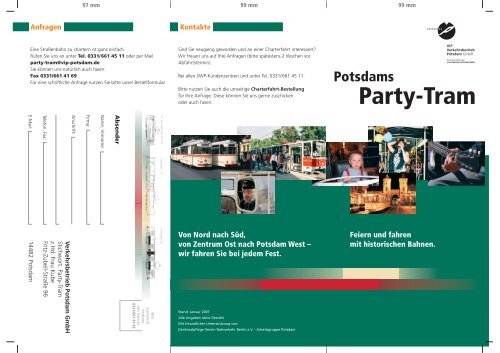 Flyer Party Tram mit Preisliste - Stadtwerke Potsdam GmbH