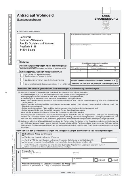 Antrag auf Wohngeld - Landkreis Potsdam-Mittelmark