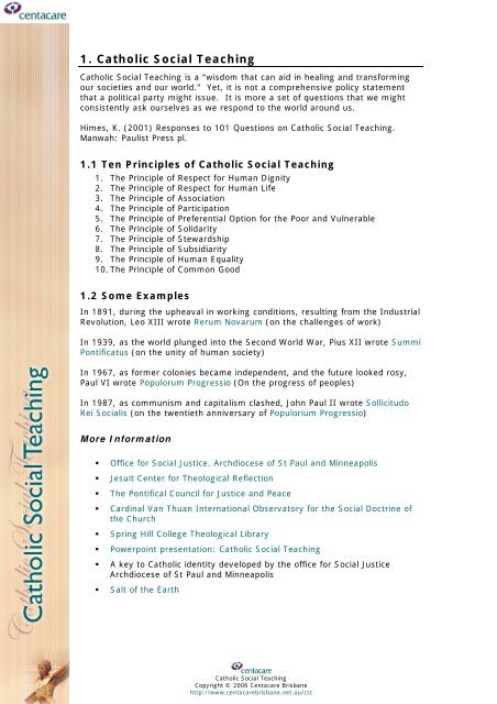 Catholic Social Teaching Booklet (contains all content) - Centacare